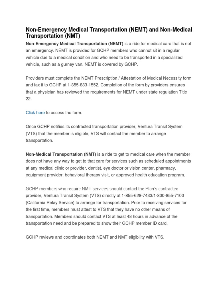 NEMT and NMT Services Overview | PDF