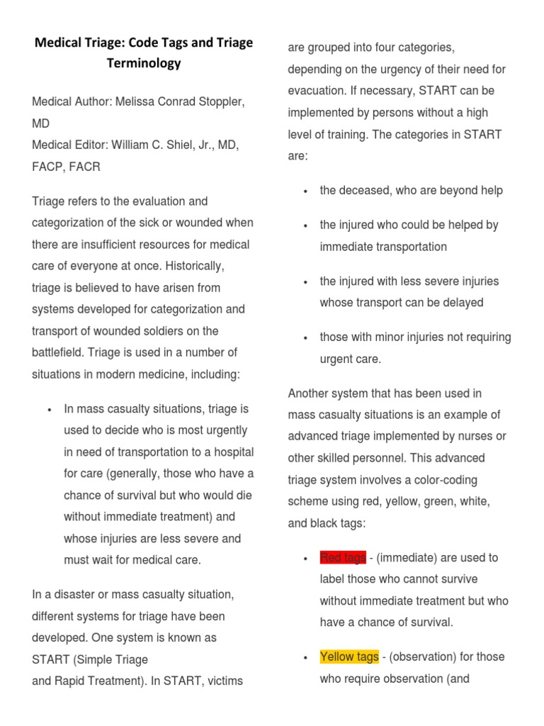 Medical Triage: Code Tags and Triage Terminology | Medical Emergencies ...