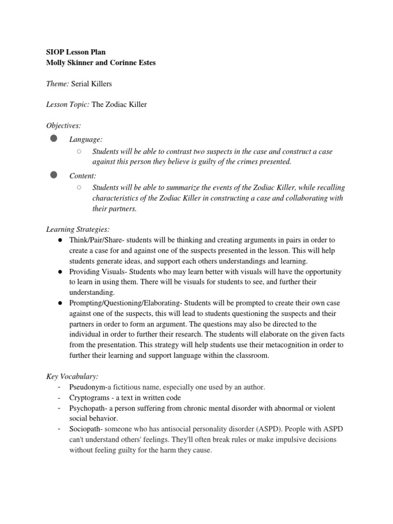 Siop Lesson Plan Template | PDF | Antisocial Personality Disorder ...