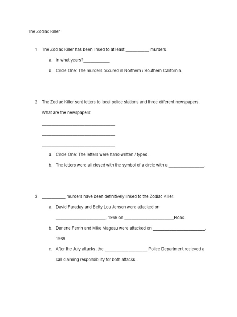 Zodiac Killer Case Overview and Suspects | PDF