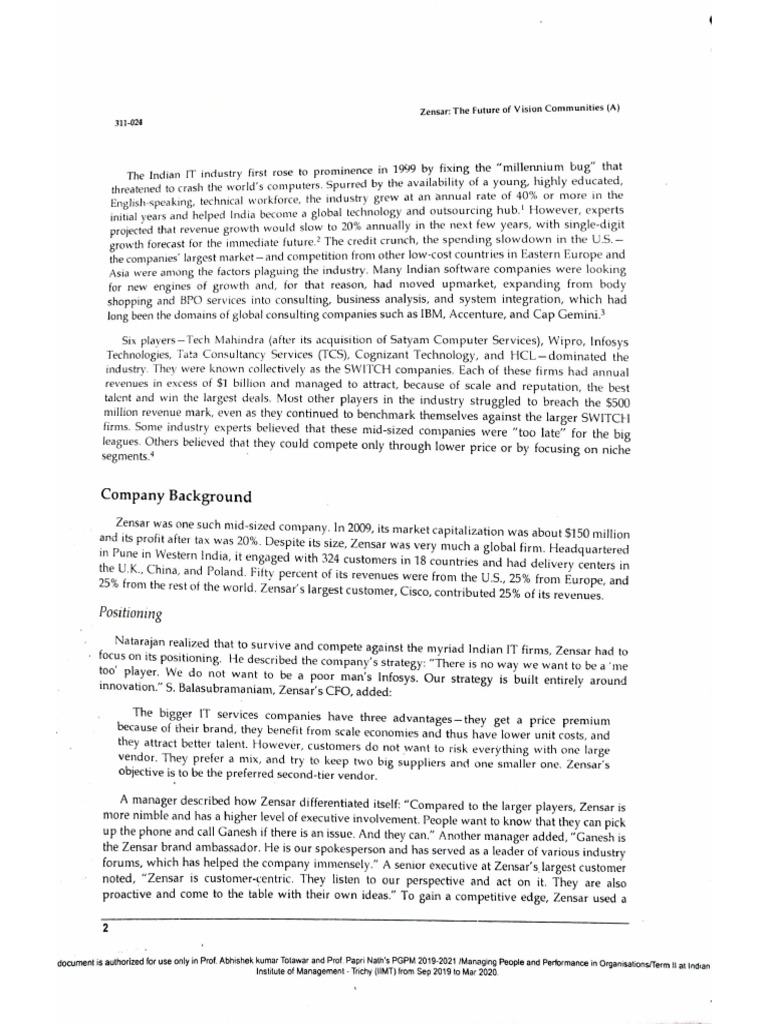 Zensar Case Study (Part 1) | PDF