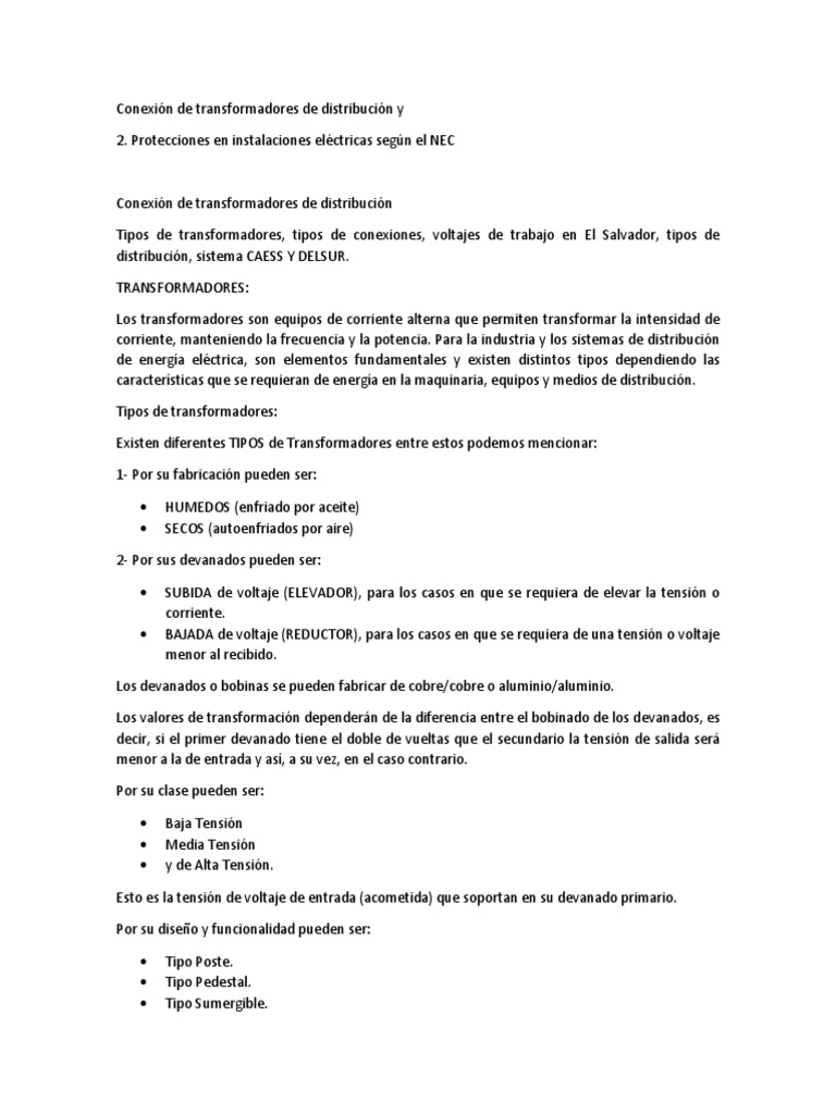 Conexión de Transformadores de Distribución y | PDF | Transformador | Inductor