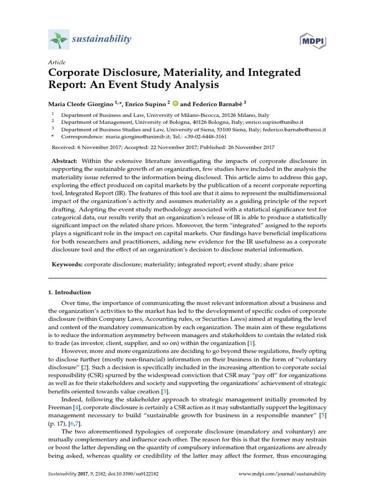 Corporate Disclosure, Materiality, and Integrated Report: An Event ...
