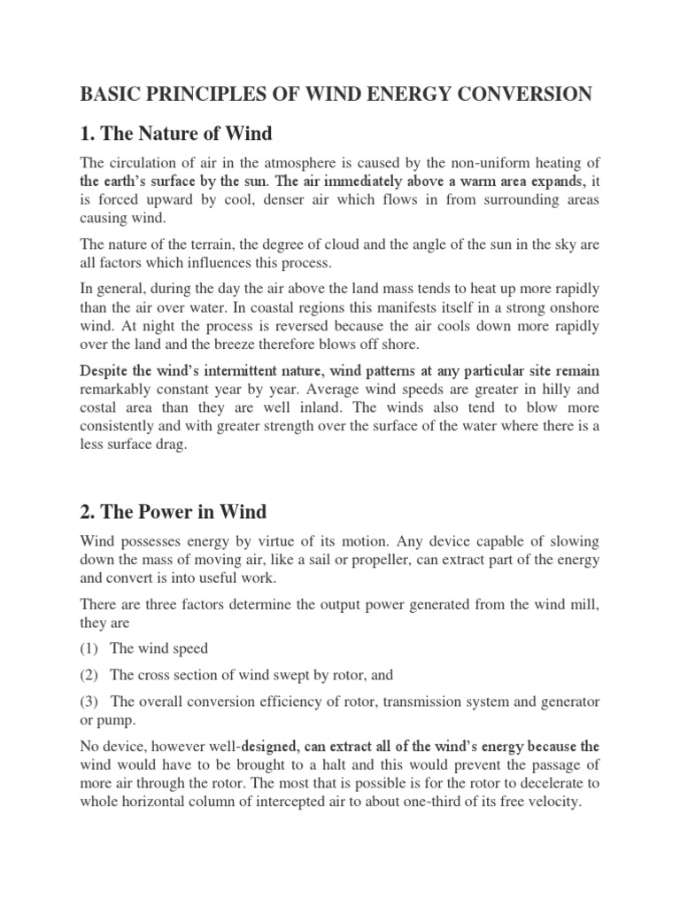 Basic Principles of Wind Energy Conversion | PDF | Wind Power | Wind ...