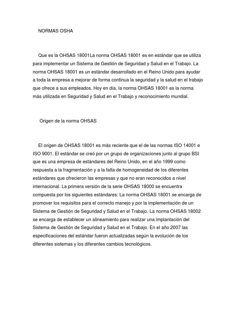 Normas OSHA | PDF | Derecho laboral | Seguridad y salud ocupacional