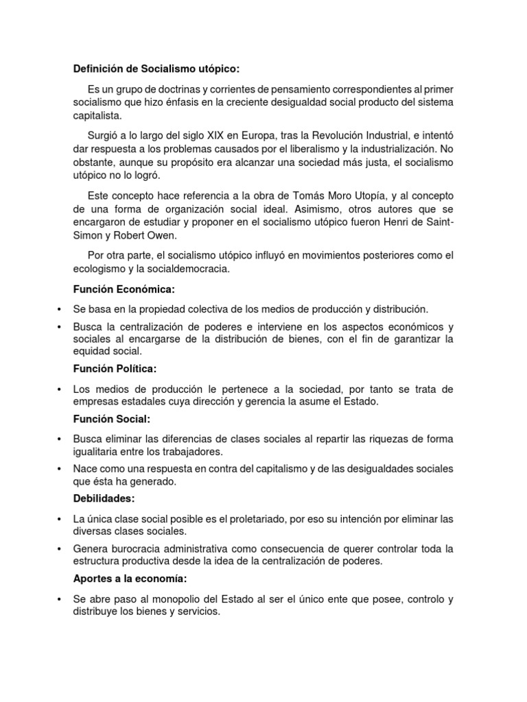 Definición de Socialismo Utópico | PDF | Socialismo | utopía