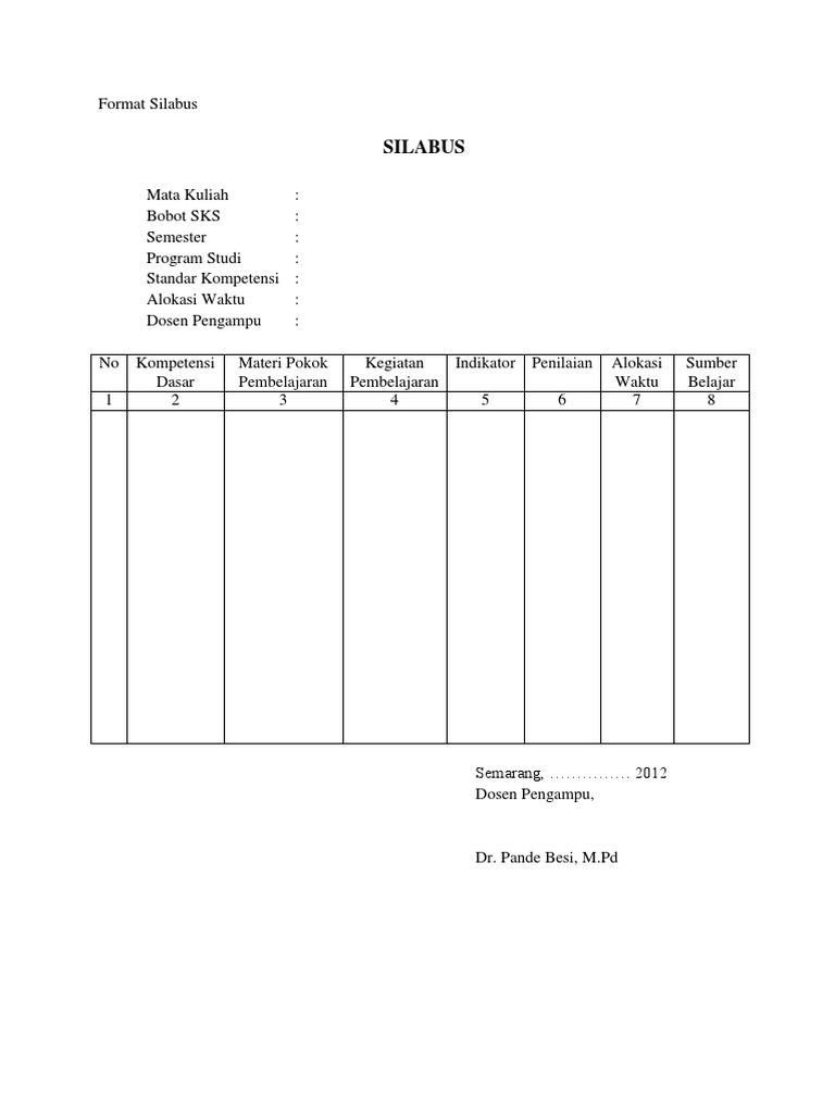 FORM SILABUS DAN RPP - Dikdasmen | PDF