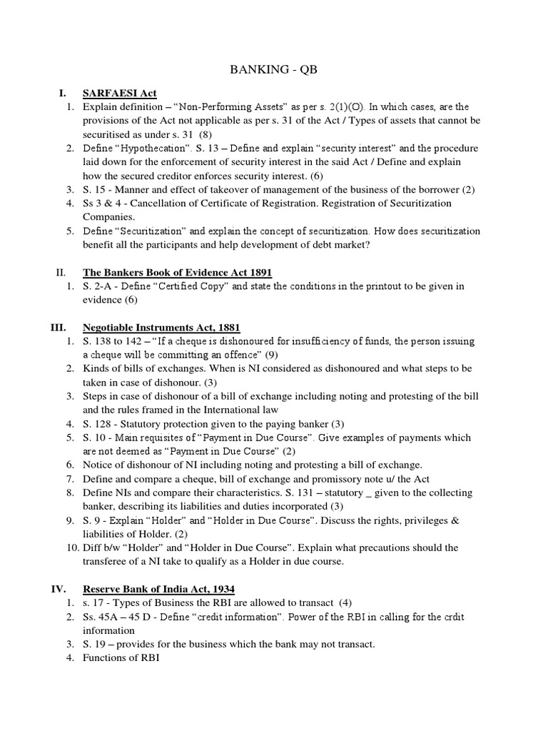 BANKING - Question Bank | PDF | Negotiable Instrument | Reserve Bank Of ...