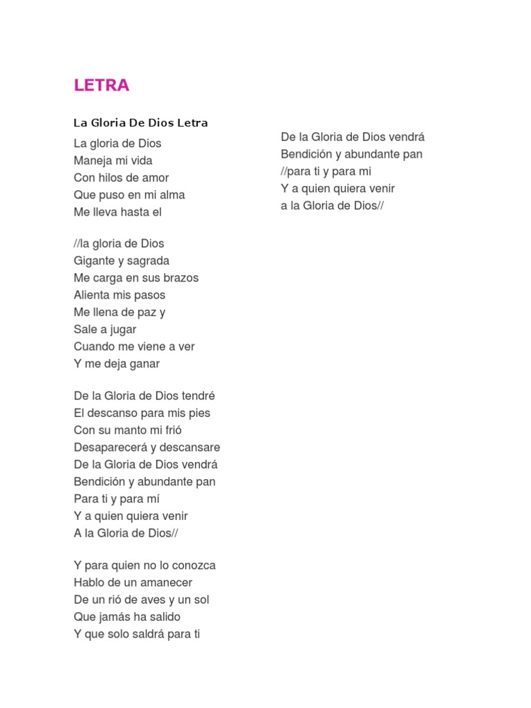 LETRA La Gloria de Dios | PDF