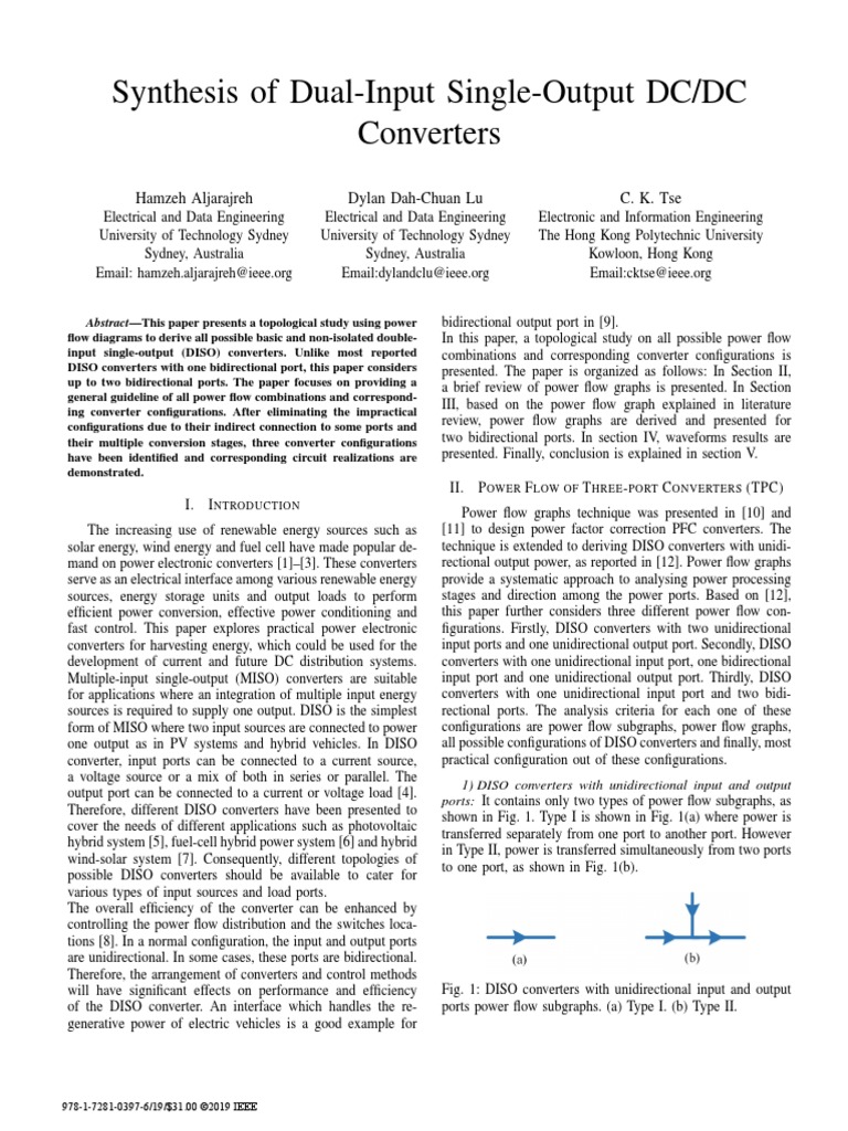 Synthesis of Dual-Input Single-Output DC/DC Converters: Hamzeh Aljarajreh Dylan Dah-Chuan Lu C ...