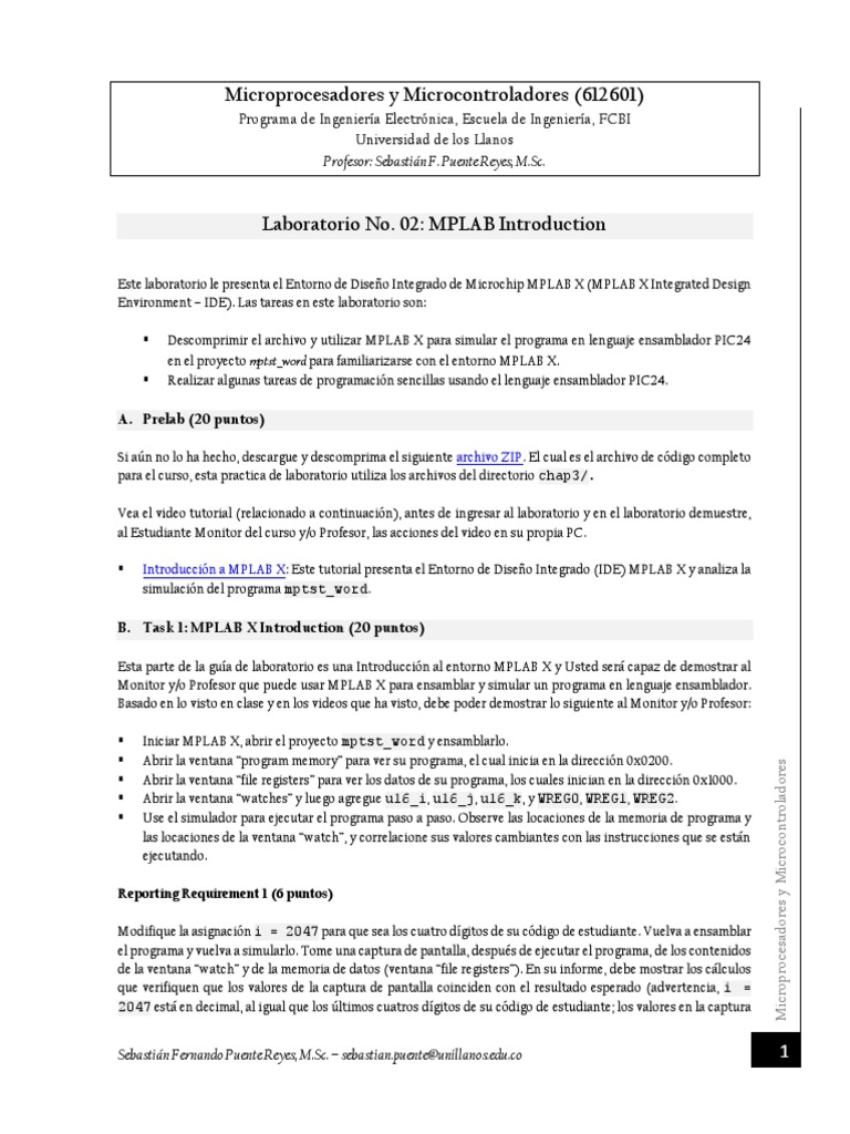 LAB 02 MPLAB Introduction | PDF | Lenguaje ensamblador | Programa de computadora