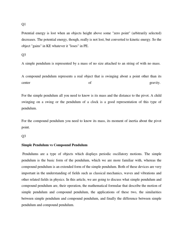 Simple Pendulum Vs Compound Pendulum | PDF | Pendulum | Oscillation