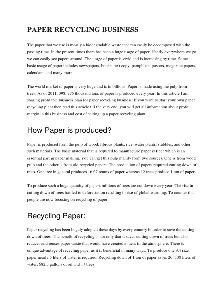 Profitable Paper Recycling Business Plan | PDF | Paper | Recycling