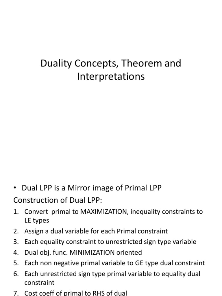 Duality Concepts, Theorem and Interpretations | PDF