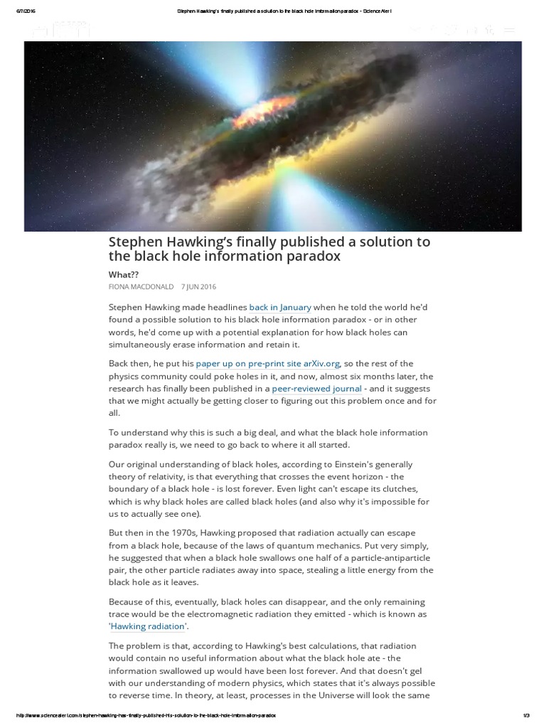 Stephen Hawking Black Hole..... | PDF | Black Hole | Stephen Hawking