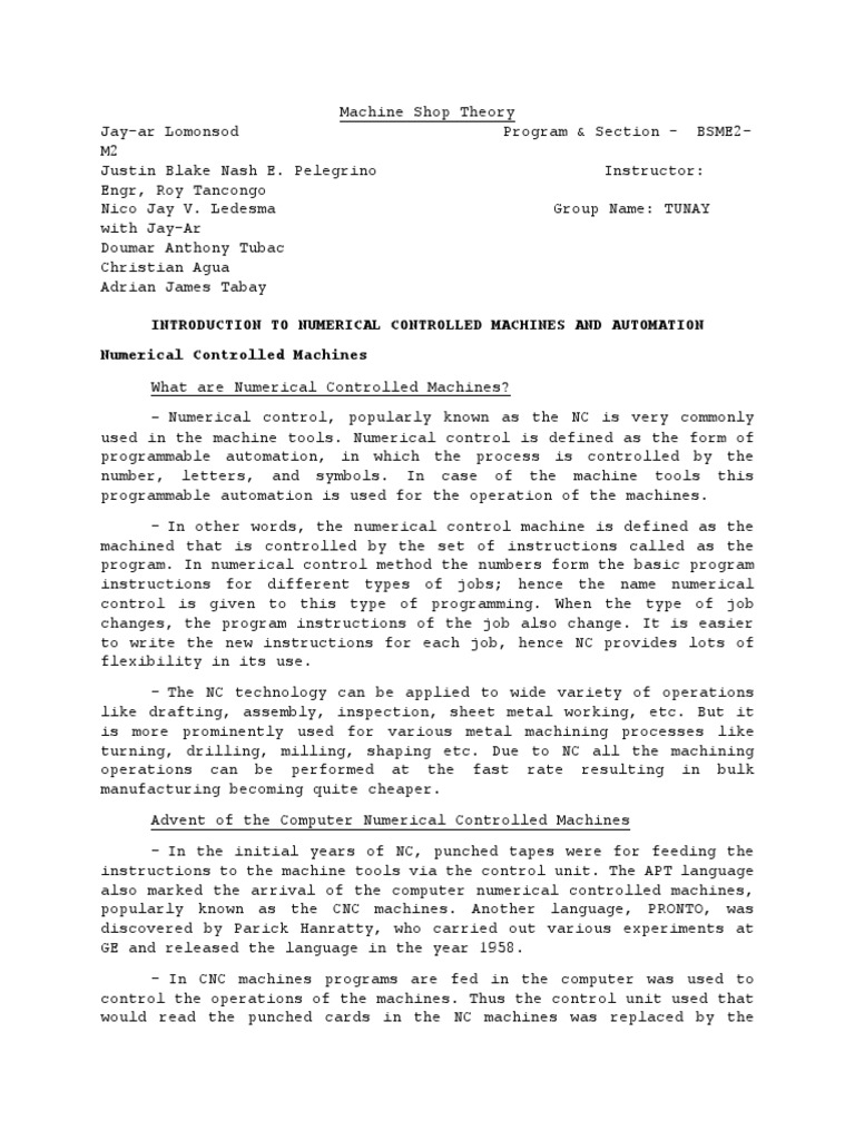 Introduction To Numerical Controlled Machines and Automation | PDF ...