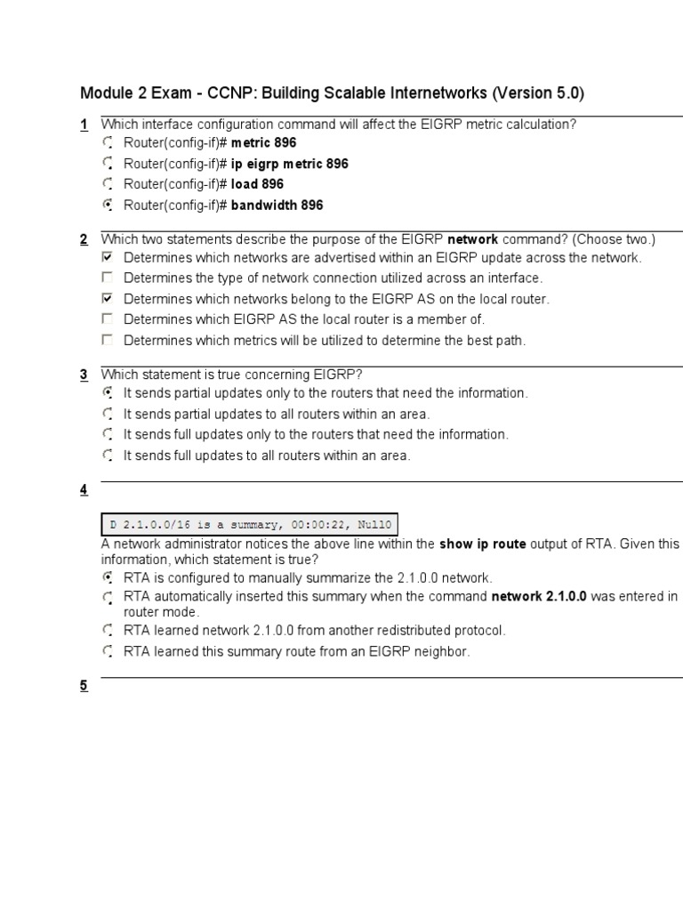 Module 2 Exam Ccnp Building Scalable Internetworks Version 50 Pdf Router Computing