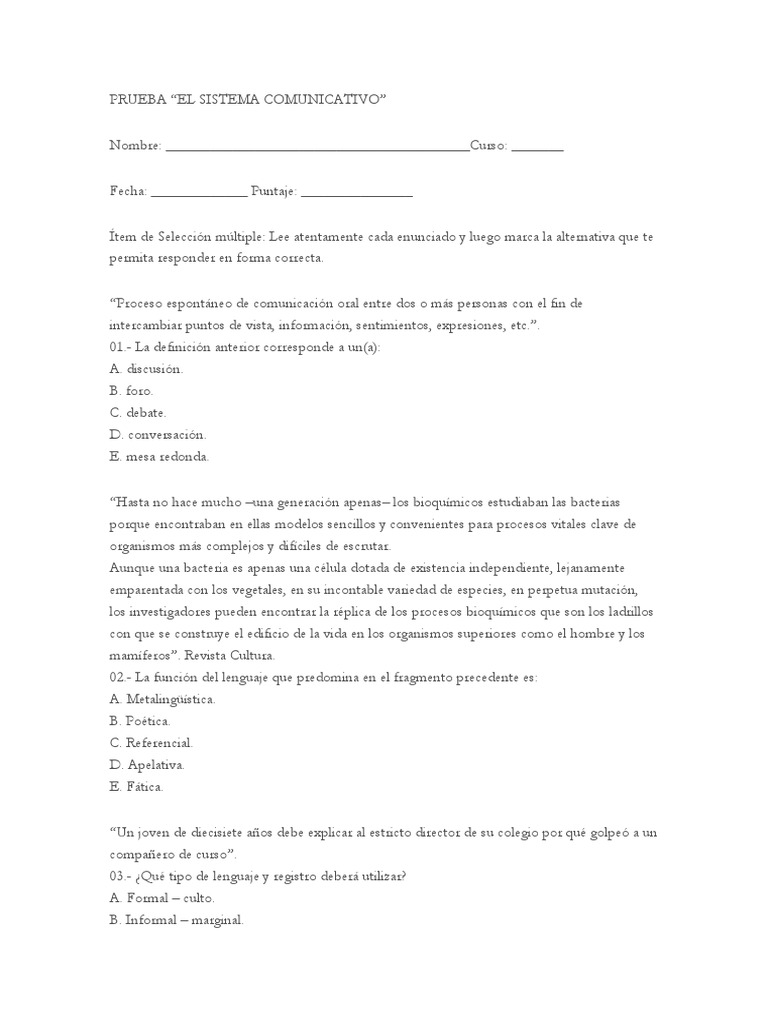 Prueba La Comunicación | PDF | Divinidad (disciplina académica ...