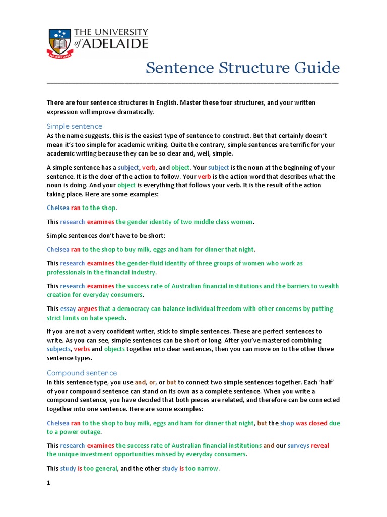Sentence Structure Guide Pdf Sentence Linguistics Subject Grammar