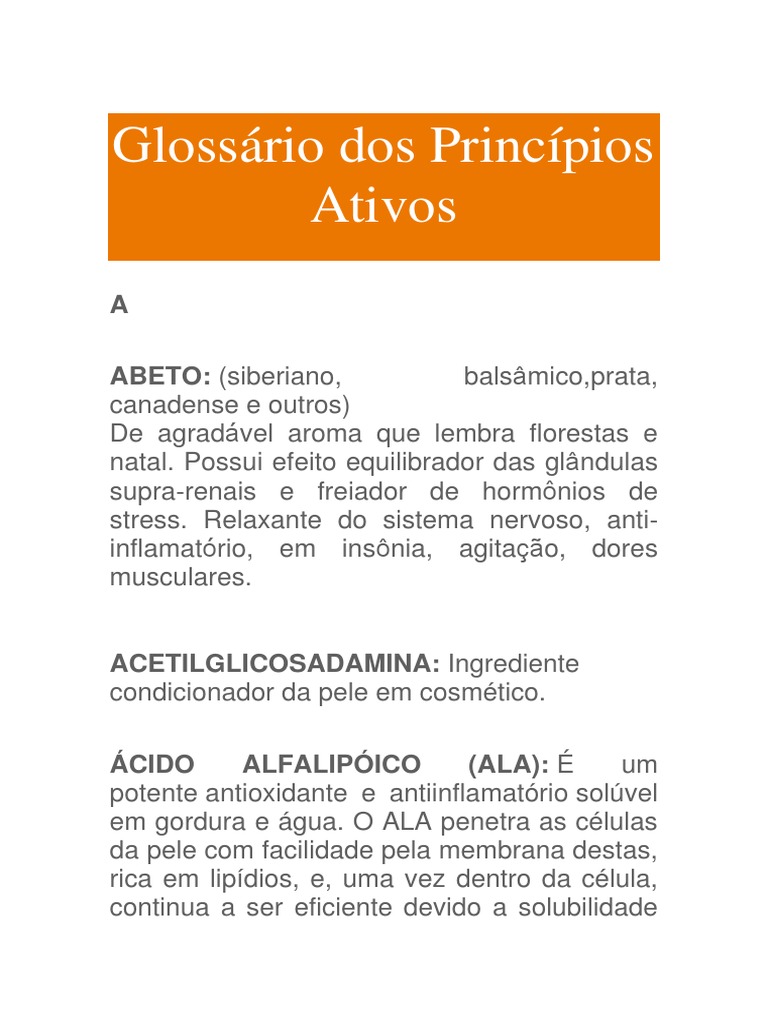 Glossário Dos Princípios Ativos - Ocidental | PDF | Antioxidante | Pele