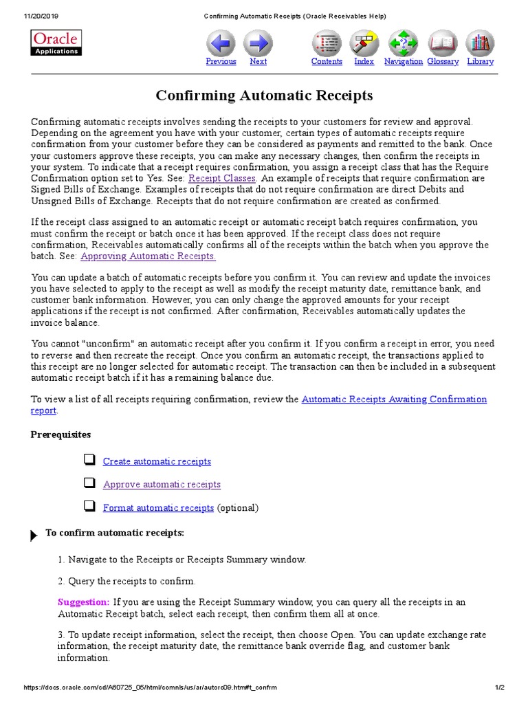 Confirming Automatic Receipts | PDF | Receipt | Invoice