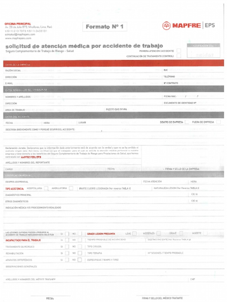 Formato de Atención Medica - Mapfre PDF | PDF