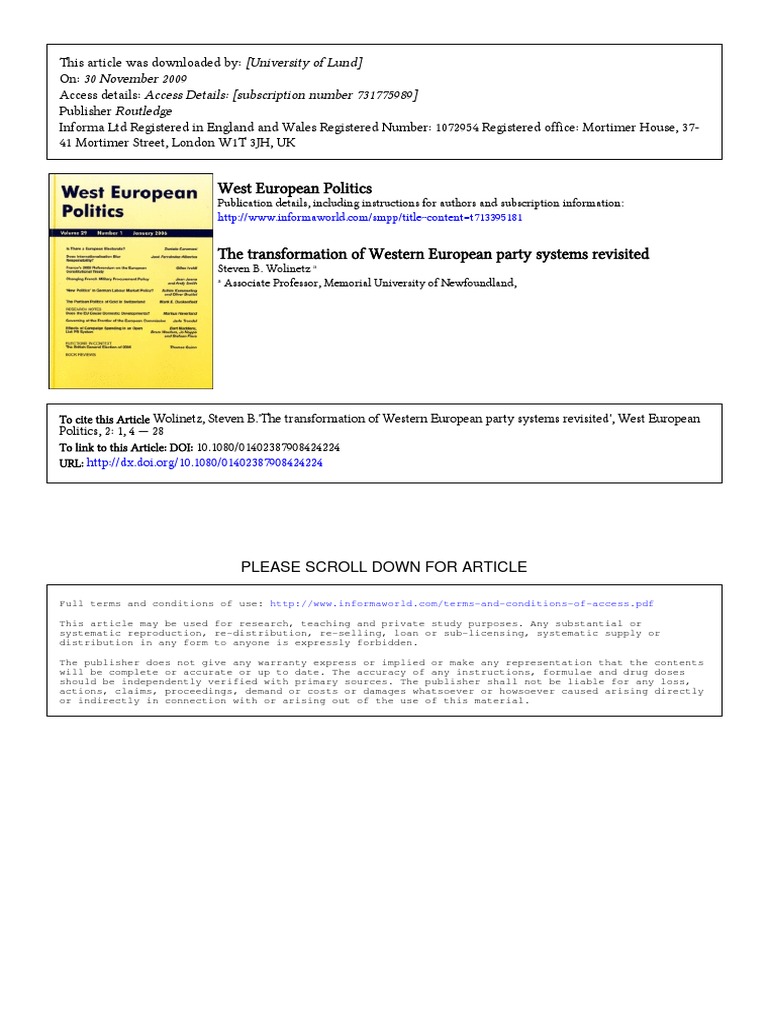 Wolinetz - The Transf of Westeuropean Party Systems Revisited | PDF ...
