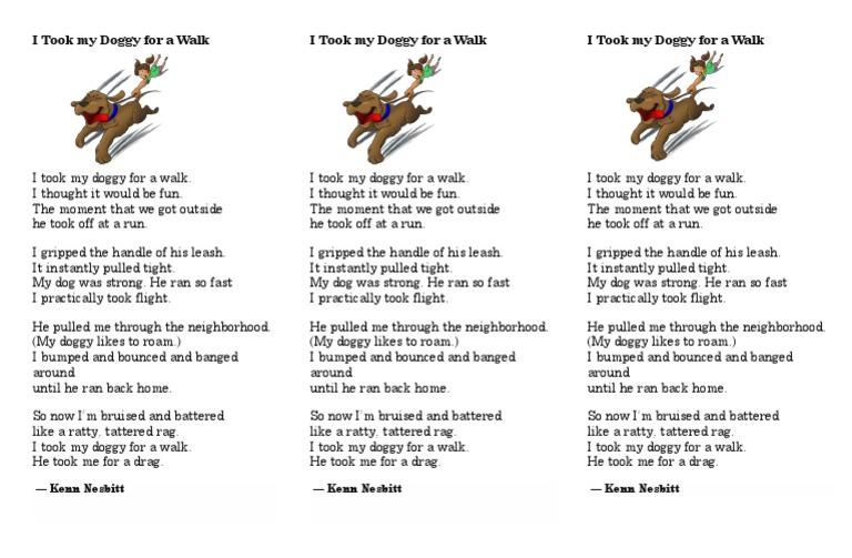I Took My Doggy For A Walk Poem | PDF
