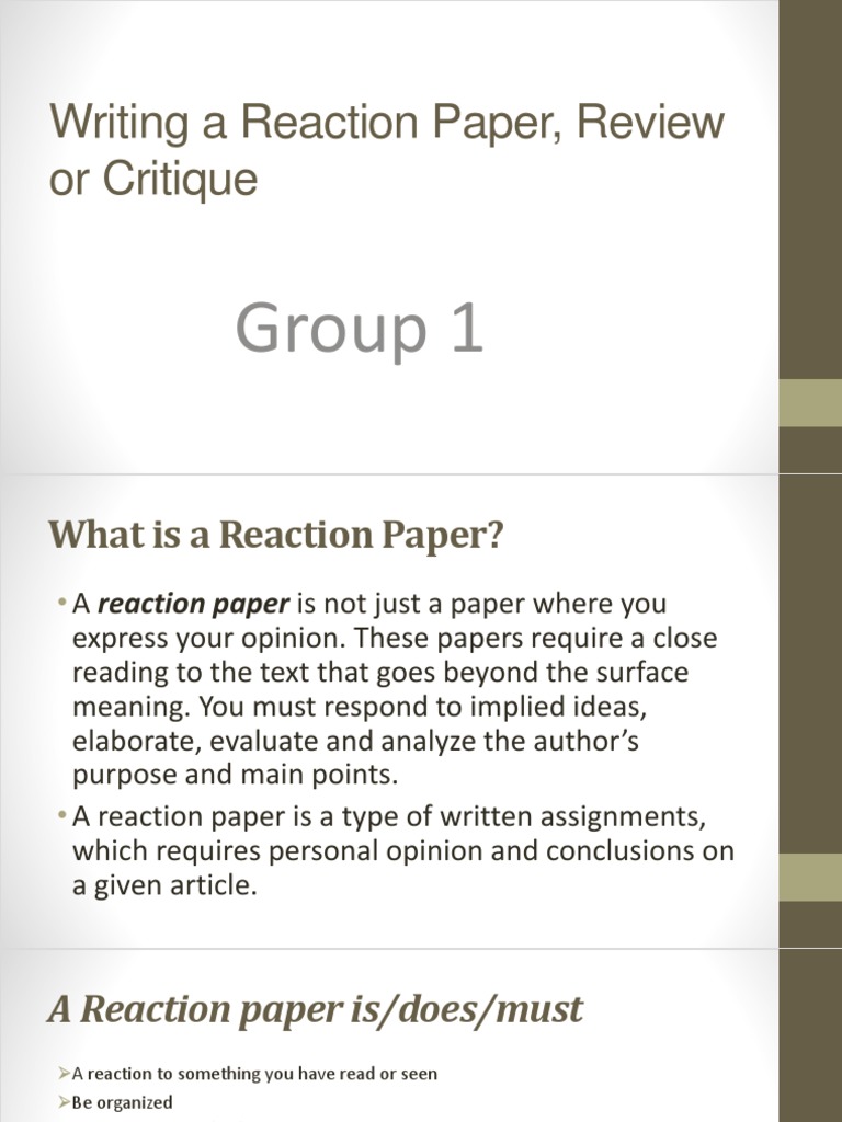 Writing A Reaction Paper, Critque and Review Paper | PDF | Essays ...