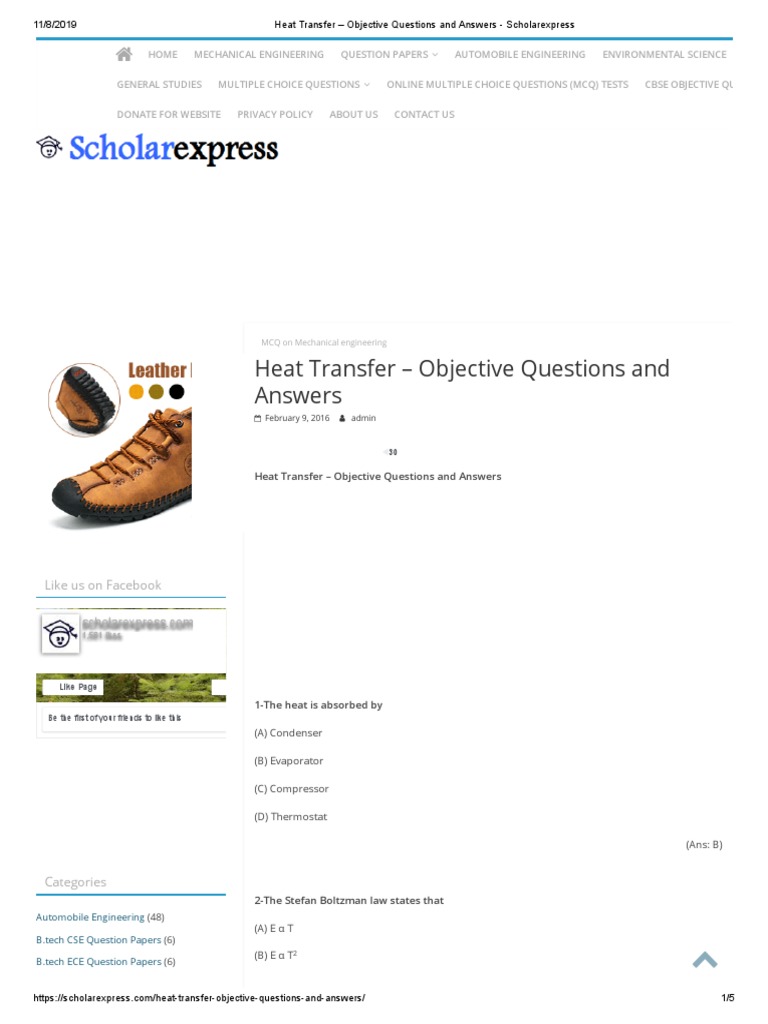 Heat Transfer - Objective Questions and Answers - Scholarexpress | PDF ...