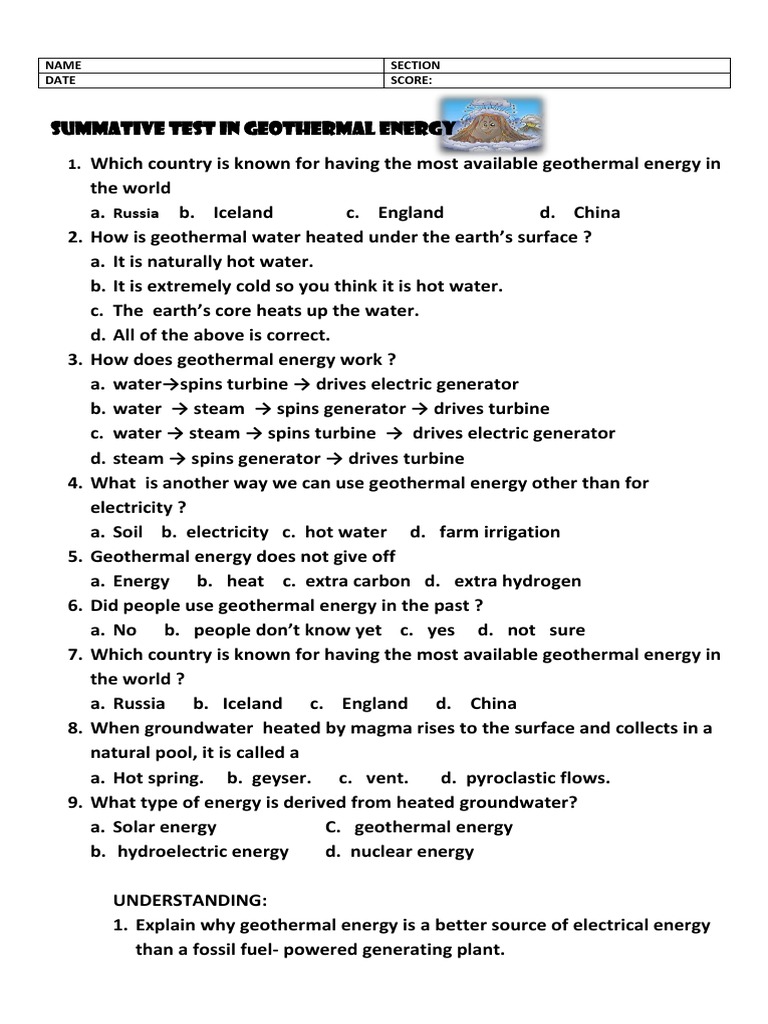 Geothermal Energy Test for Grade 9 | PDF | Science & Mathematics