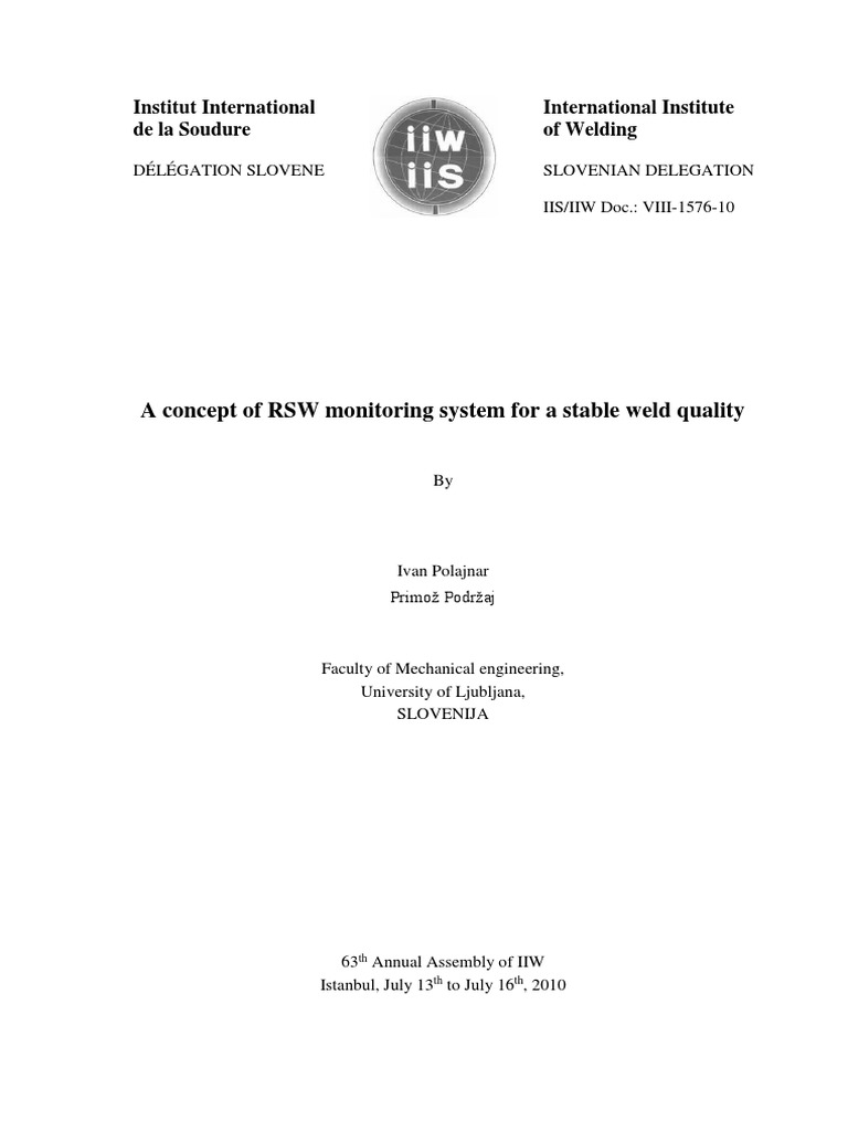 Iiw Doc Viii 1576 10 | PDF | Control Theory | Welding