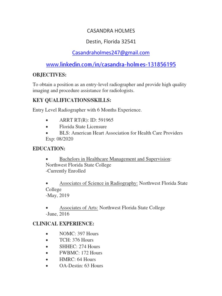 Entry-Level Radiographer Resume | PDF
