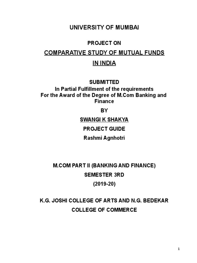 M.Com Mutual Funds Study | PDF | Investment Fund | Institutional Investors