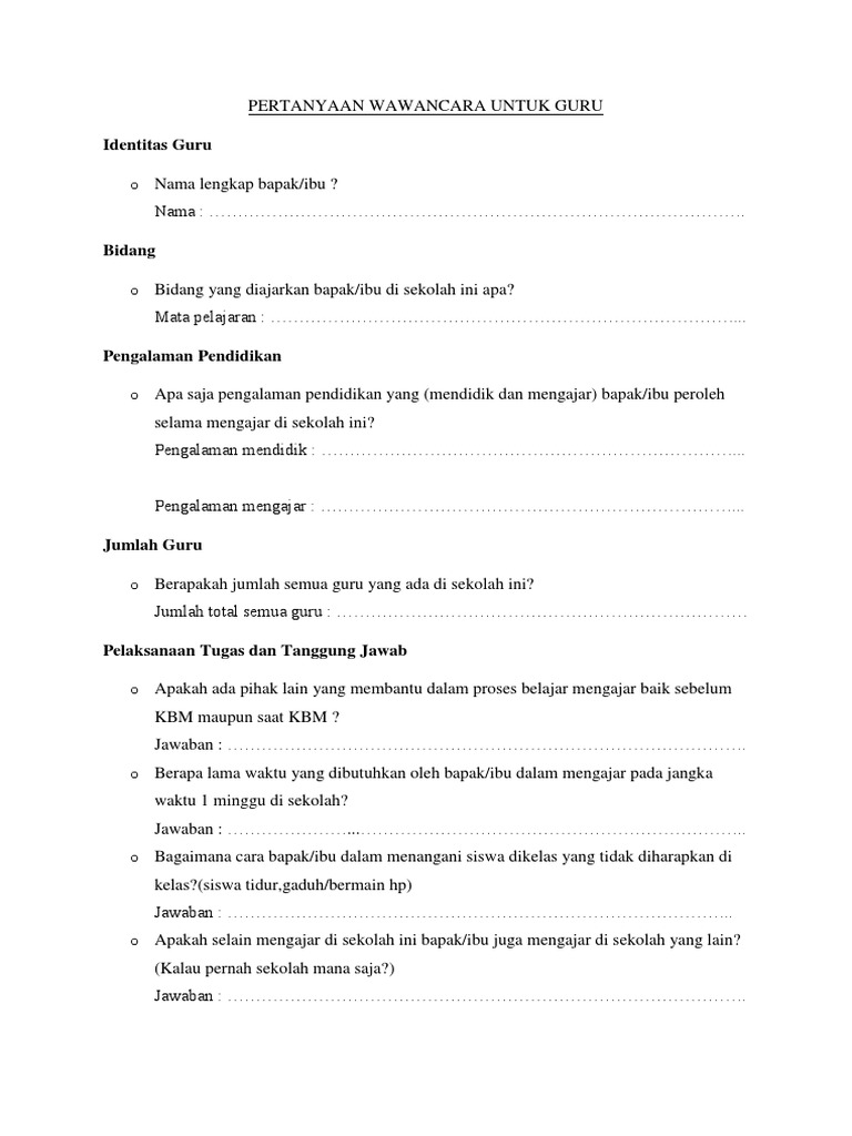 Pertanyaan Wawancara untuk Sekolah | PDF | Seni & Disiplin Bahasa