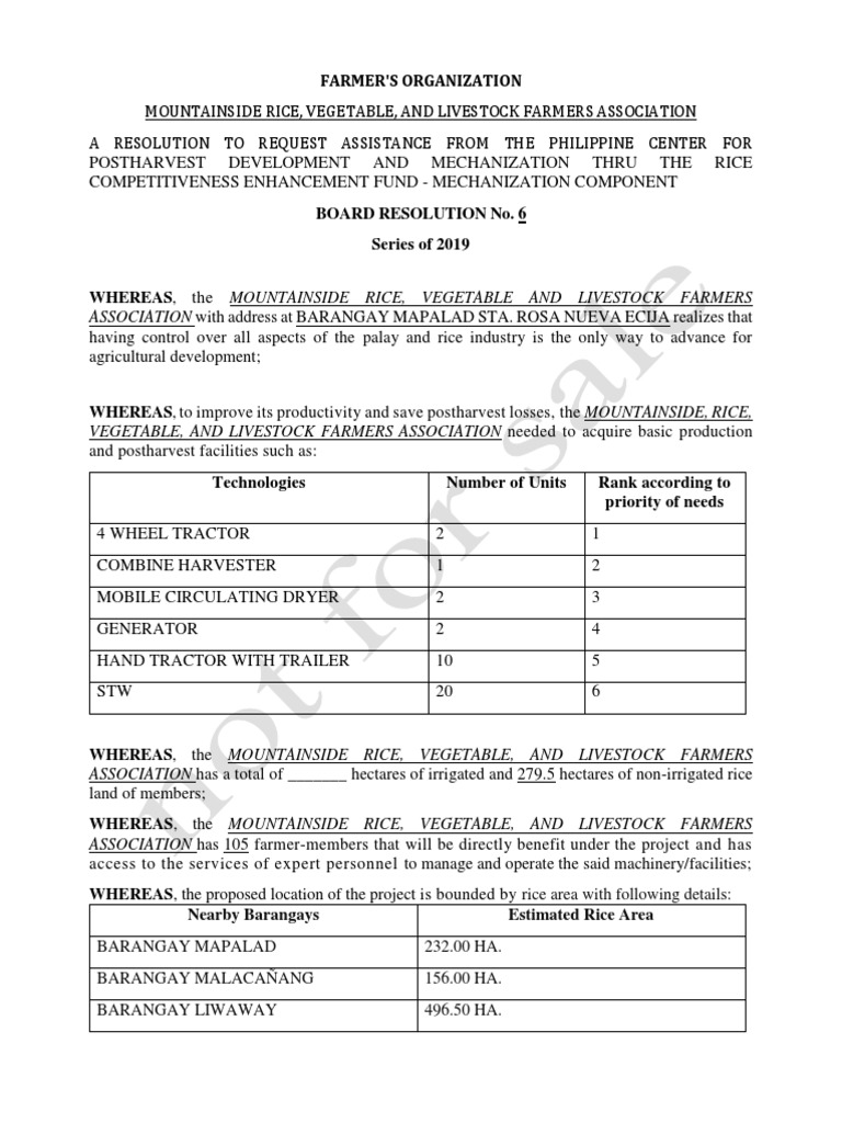 Board Resolution | PDF | Farmer | Rice