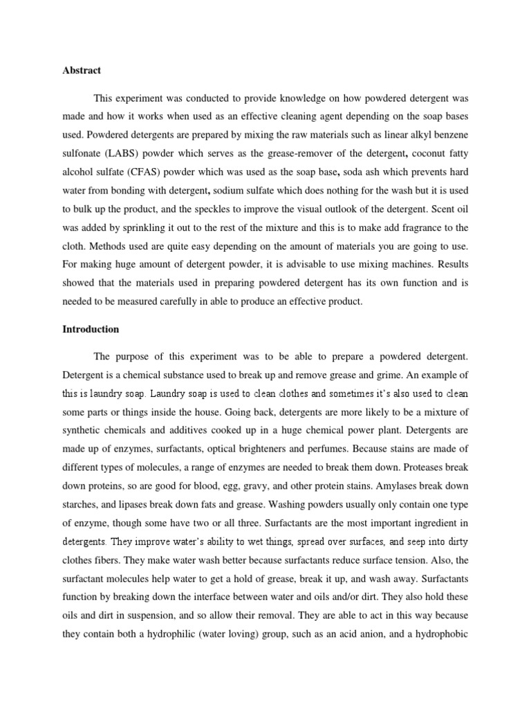 Lab Report Detergent Pdf Surfactant Detergent