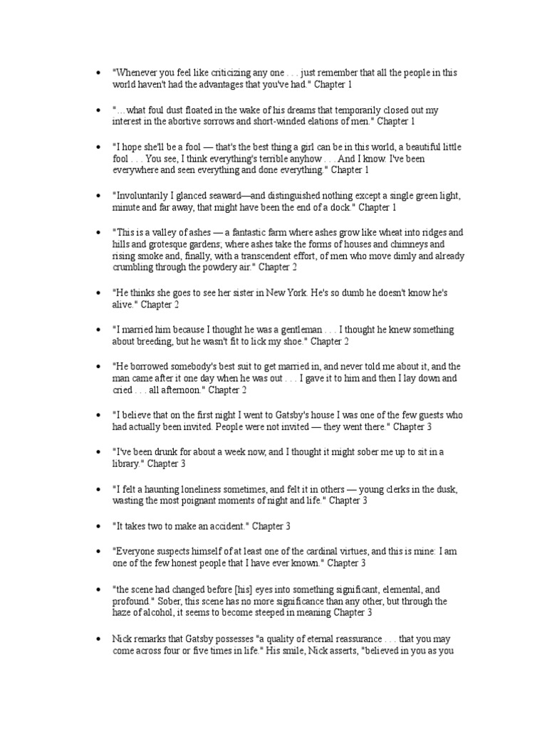 The Great Gatsby-Key Quotes | PDF | The Great Gatsby