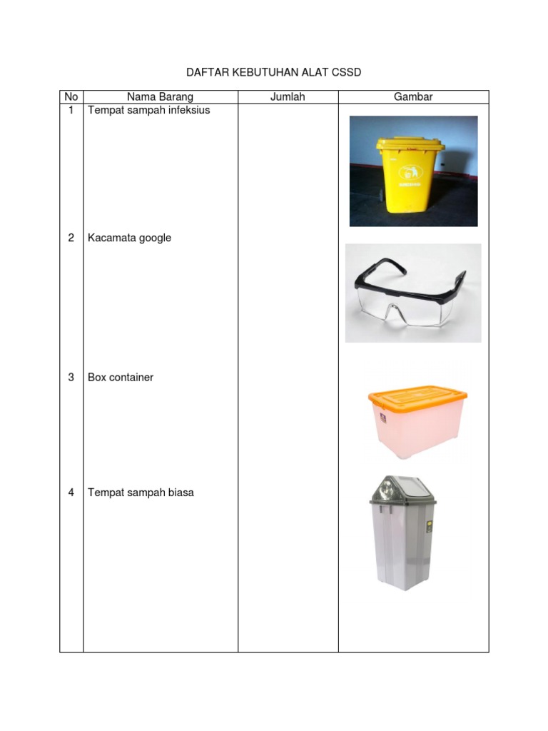 Daftar Kebutuhan Alat CSSD DG Gambar | PDF