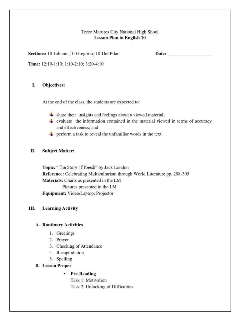 The Story of Keesh Day 1 | PDF | Lesson Plan | Epistemology