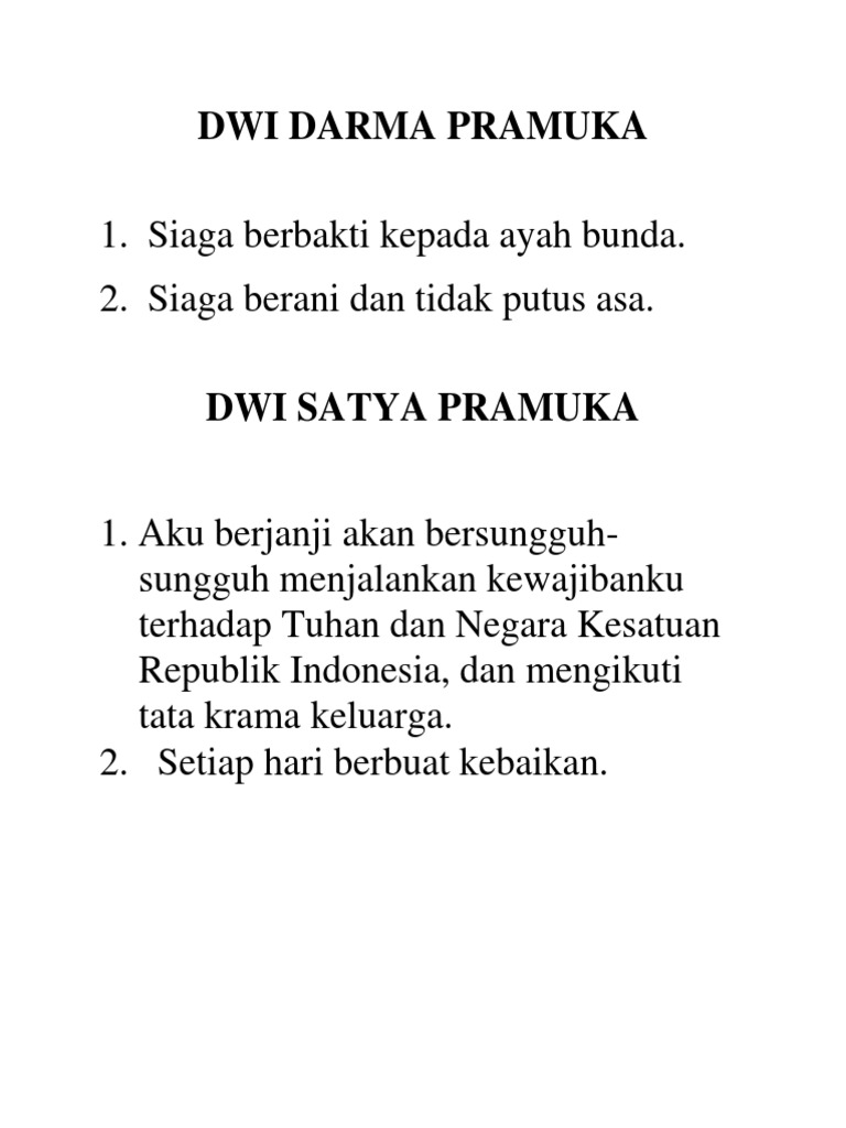 Dwi Darma dan Dwi Satya Pramuka | PDF | Memasak, Makanan, & Anggur