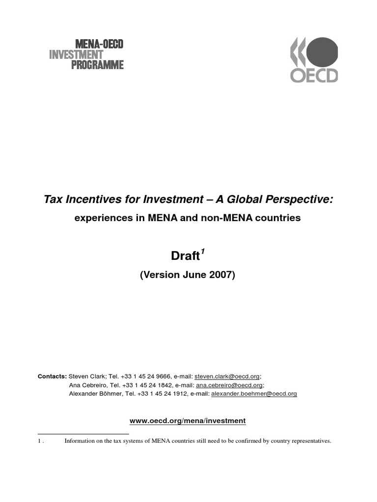 Tax Incentives For Investment - A Global Perspective:: Draft | PDF ...