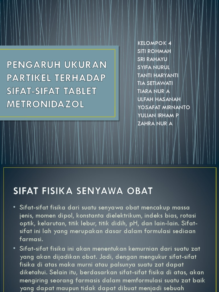 Pengaruh Ukuran Partikel Terhadap Sifat-Sifat Tablet Metronidazol | PDF