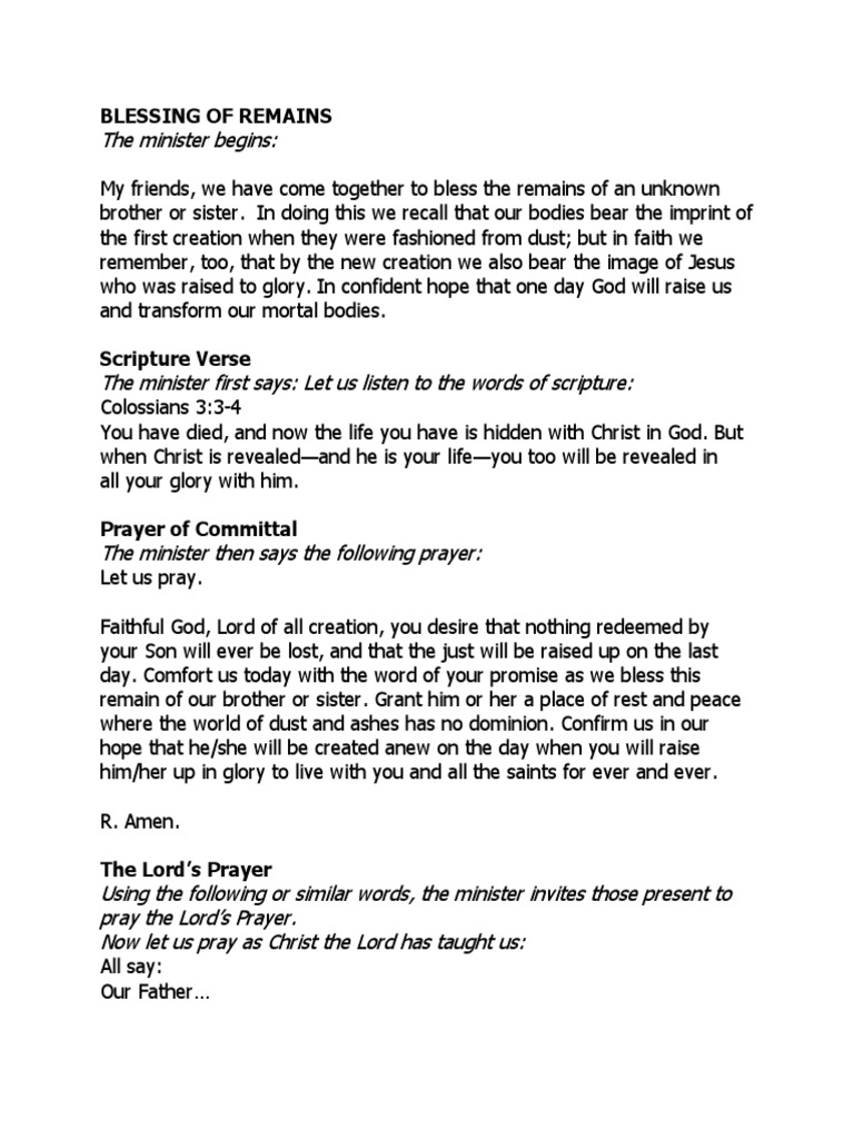 Rite of Blessing of Remains | PDF