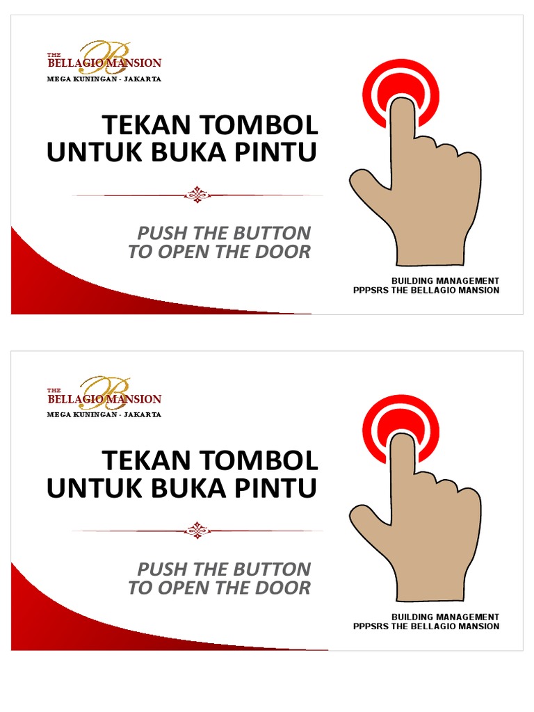 Tekan Tombol Untuk Buka Pintu: Push The Button To Open The Door | PDF