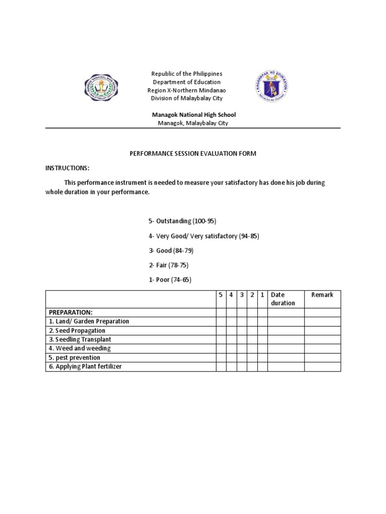 PERFORMANCE SESSION EVALUATION FORM-banatao | PDF