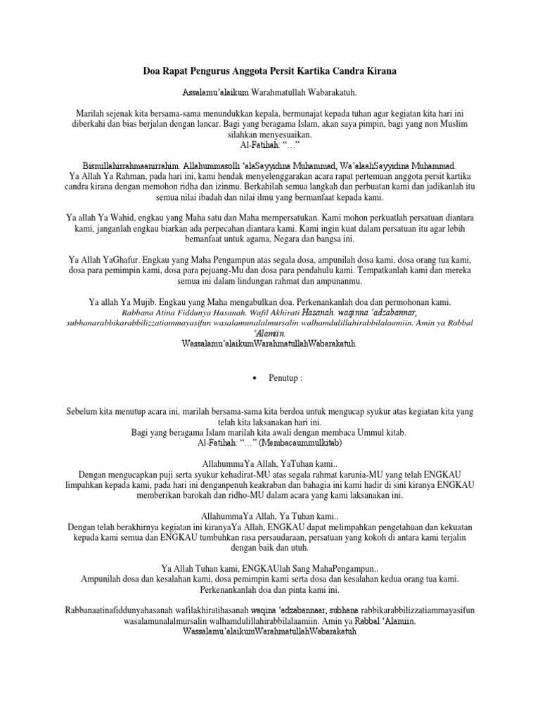 Doa Rapat Pengurus Anggota Persit Kartika Candra Kirana | PDF