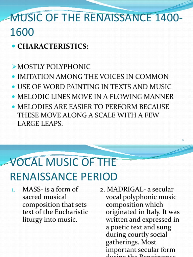 Music of The Renaissance 1400-1600: Characteristics | PDF | Performing ...