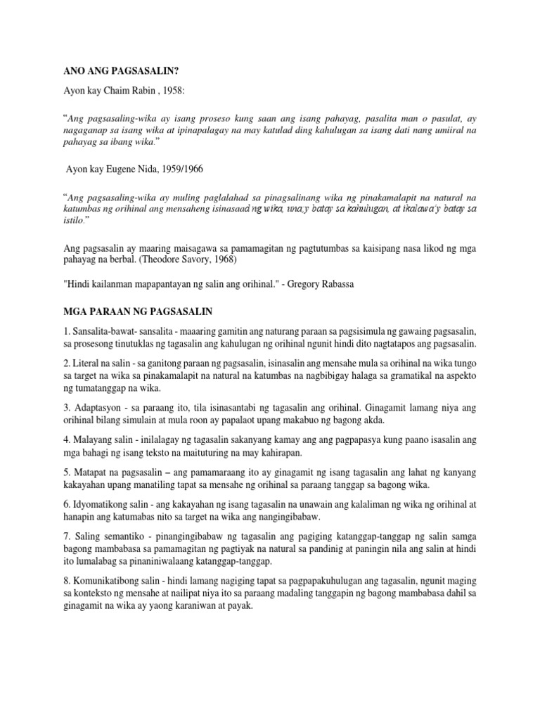 Ano Ang Pagsasalin | PDF
