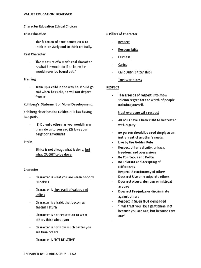 Values Education: Reviewer | PDF | Autonomy | Justice